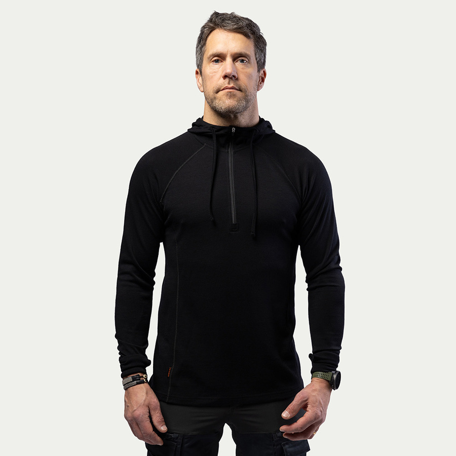 BN105 Merino Half Zip Hoodie Men’s Black - Soft and Breathable - Beyond ...